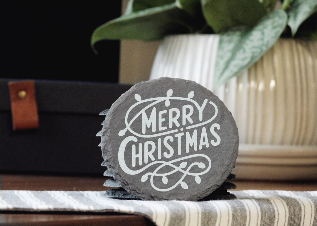 Laser Engraved Merry Christmas Slate Coaster: Holiday Decor - Etsy