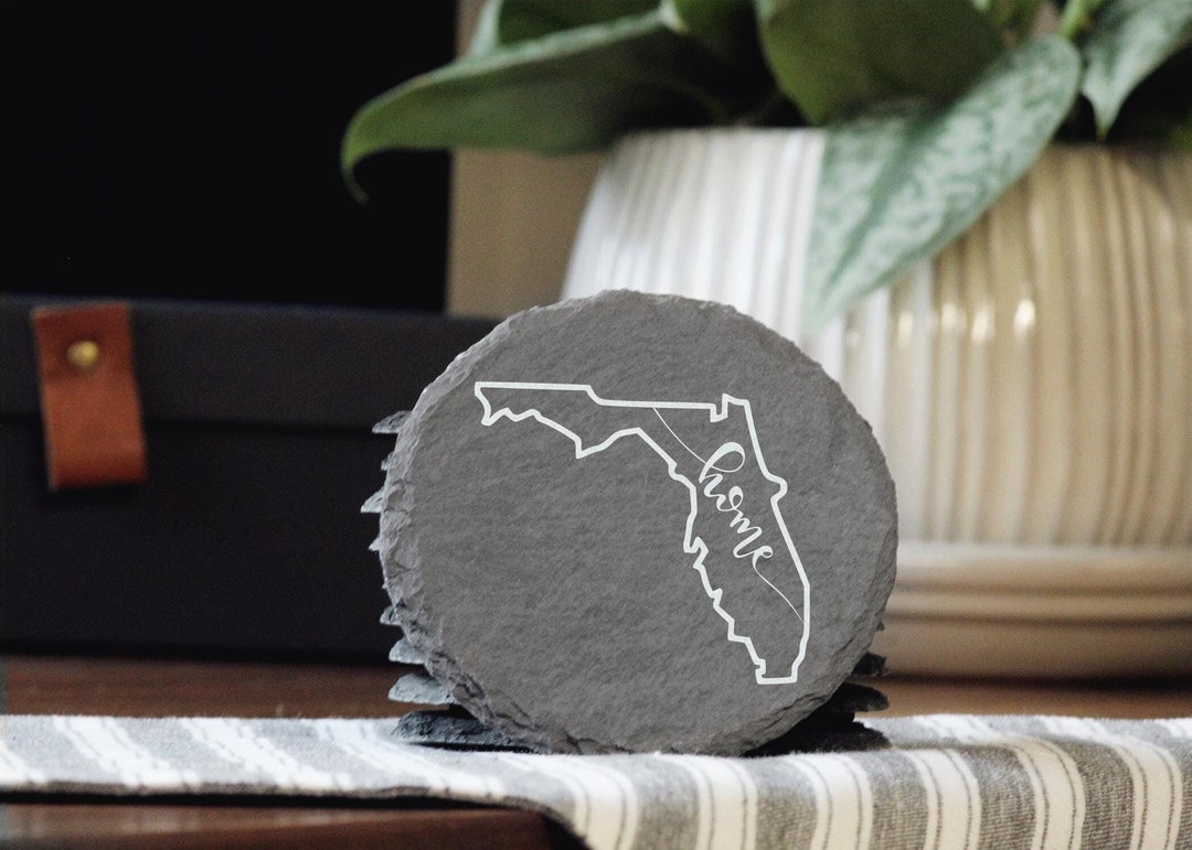 Florida Home Slate Coaster - Laser Engraved State Outline, Rustic Decor ...
