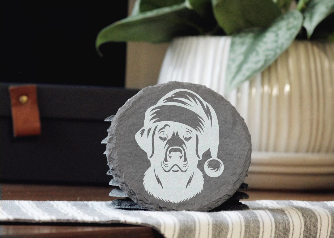 Laser Engraved Santa Dog Slate Coaster: Rustic Christmas Decor - Etsy