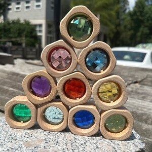 20PCS Wooden Gem Blocks Stacking Toys, Colorful Acrylic Windows Blocks ...