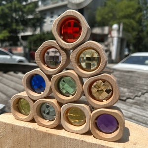 20PCS Wooden Gem Blocks Stacking Toys, Colorful Acrylic Windows Blocks ...