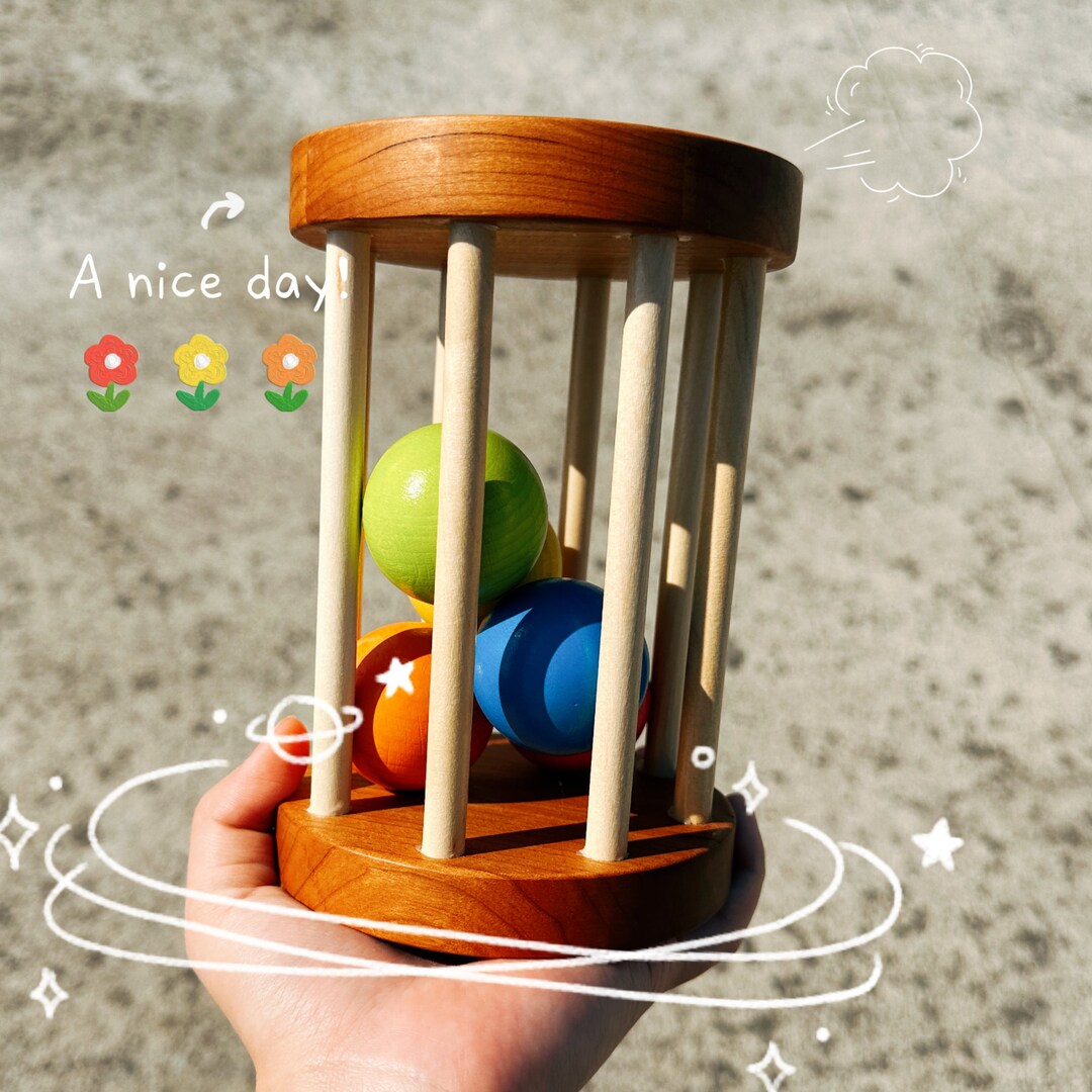 Wooden Rolling Drum, Montessori Ball Cylinder Toy, Wooden Baby Roller ...