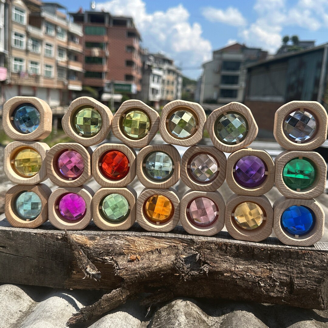 20PCS Wooden Gem Blocks Stacking Toys, Colorful Acrylic Windows Blocks ...