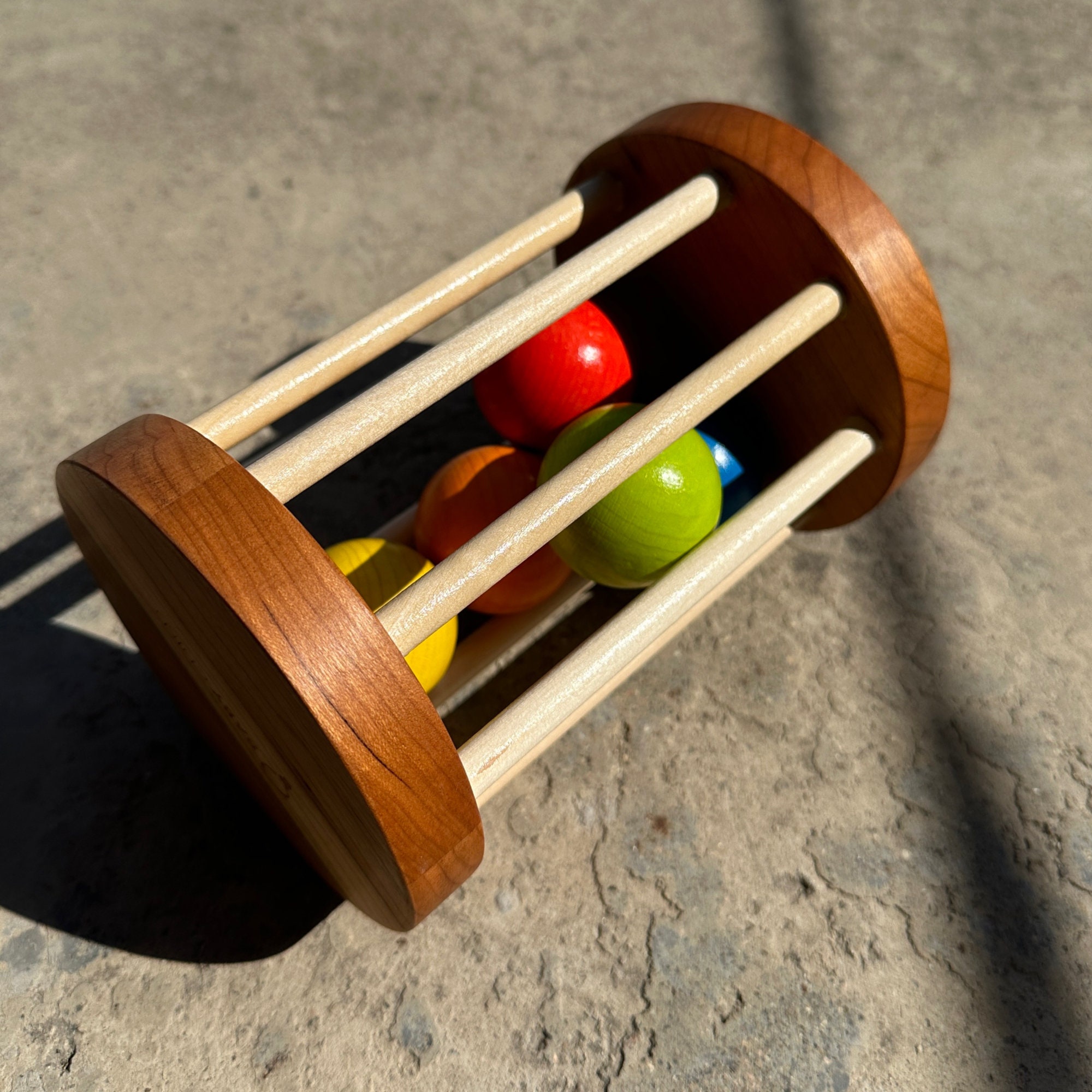 Wooden Rolling Drum, Montessori Ball Cylinder Toy, Wooden Baby Roller ...