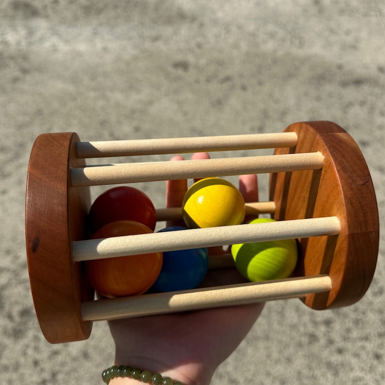 Wooden Rolling Drum, Montessori Ball Cylinder Toy, Wooden Baby Roller ...