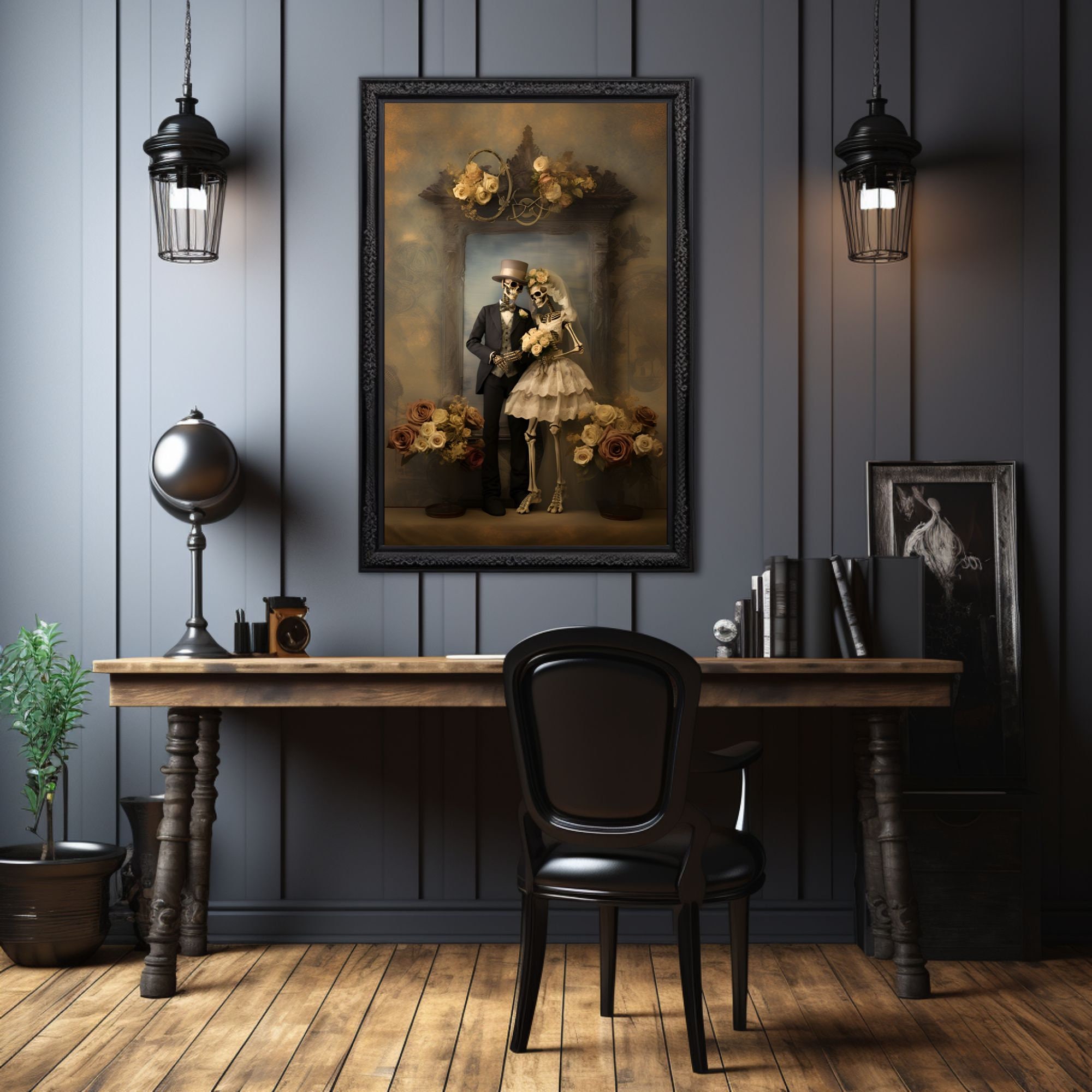 PRINTABLE Halloween Skeleton Couple Wall Art, Watercolor Vintage ...