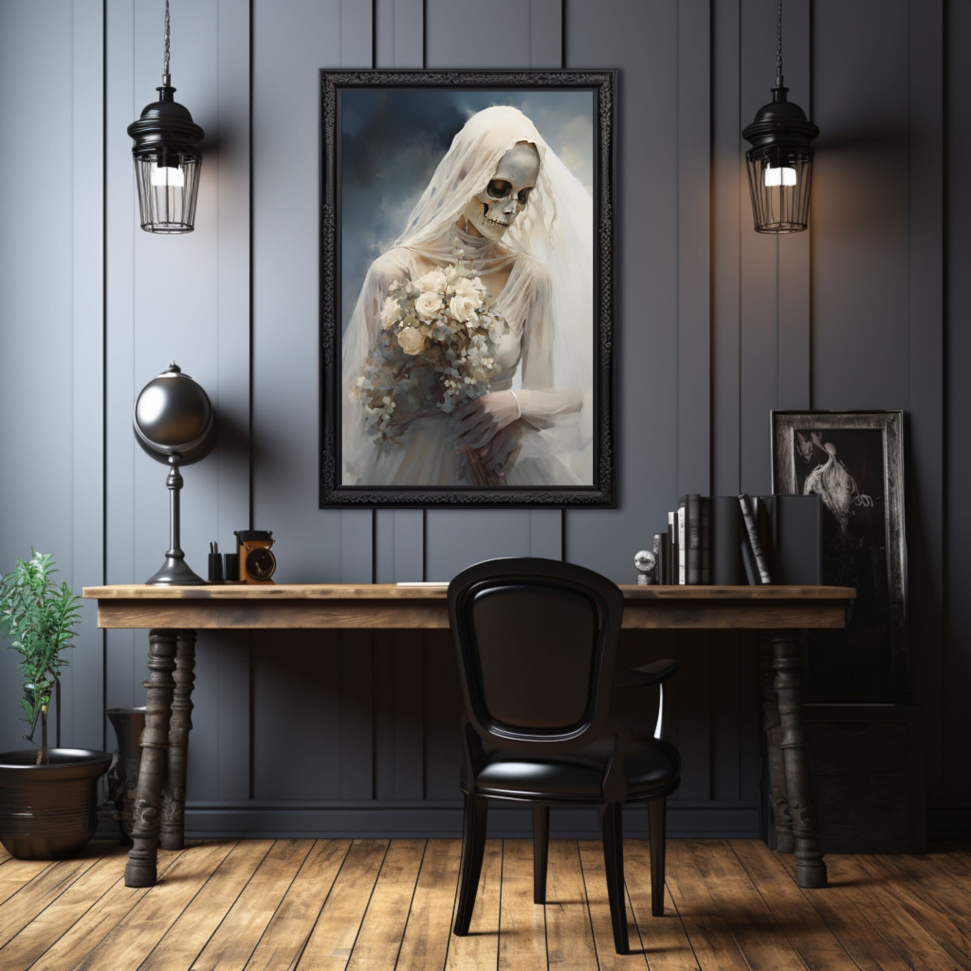 PRINTABLE Skeleton Bride Wall Art, Halloween Wall Decor, Goth Wall Art ...