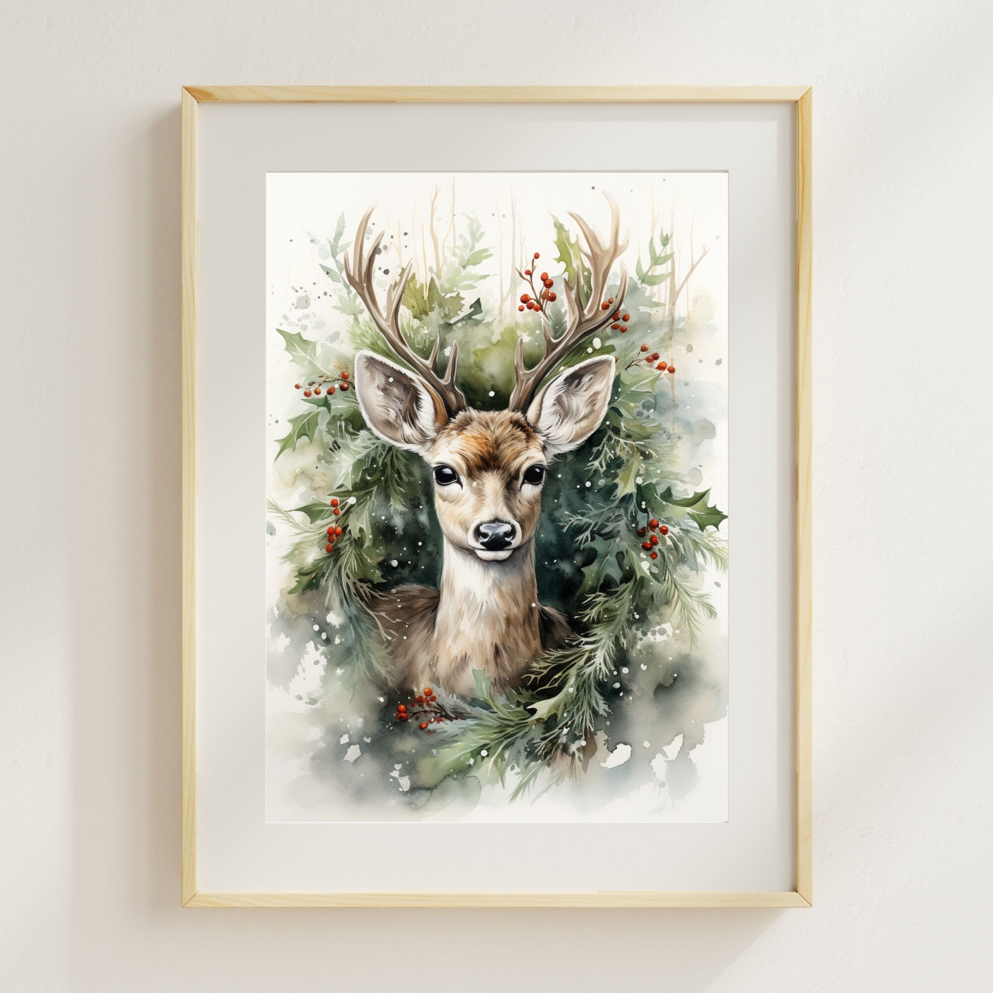 PRINTABLE Reindeer Christmas Wall Art, Watercolor Reindeer Painting ...