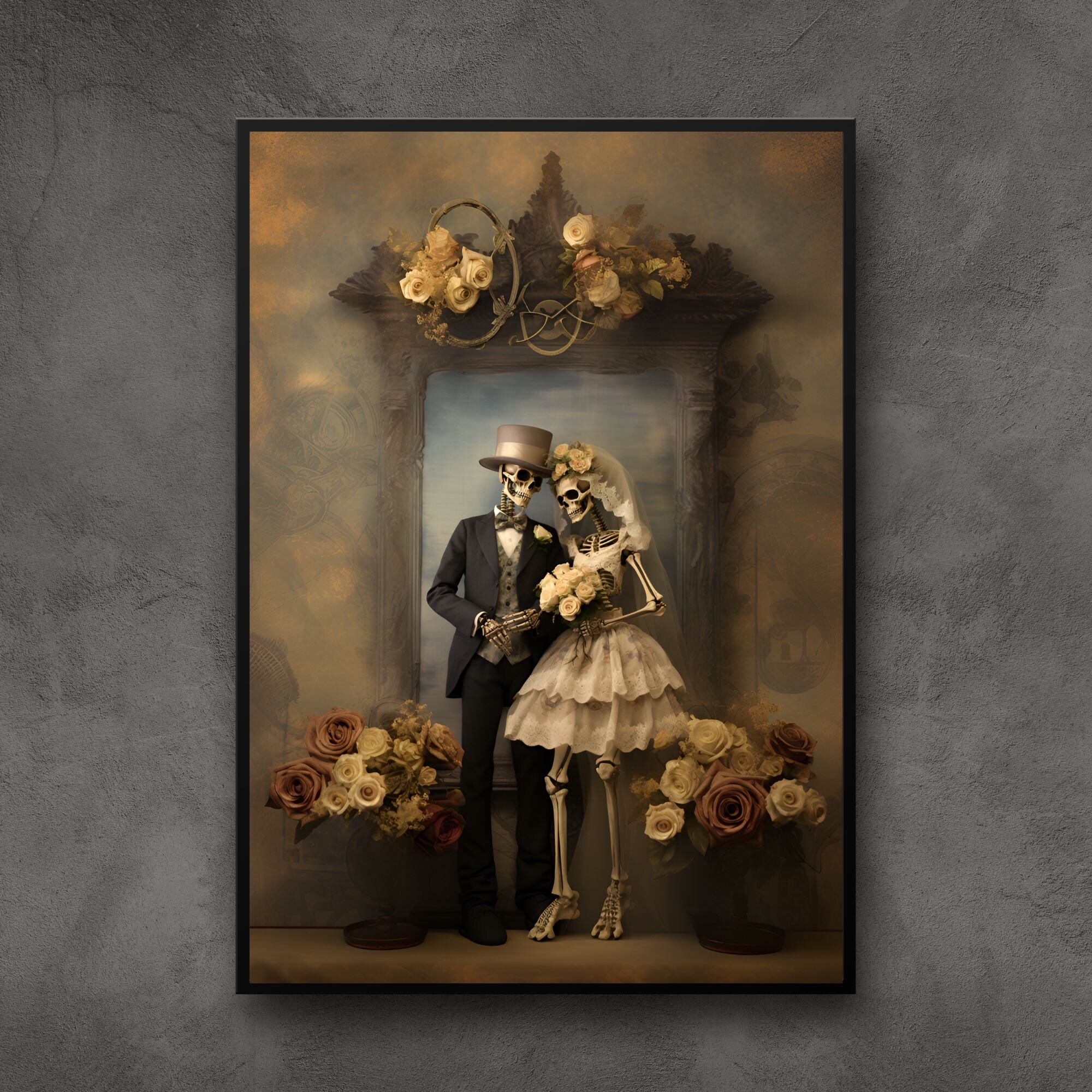 PRINTABLE Halloween Skeleton Couple Wall Art, Watercolor Vintage ...