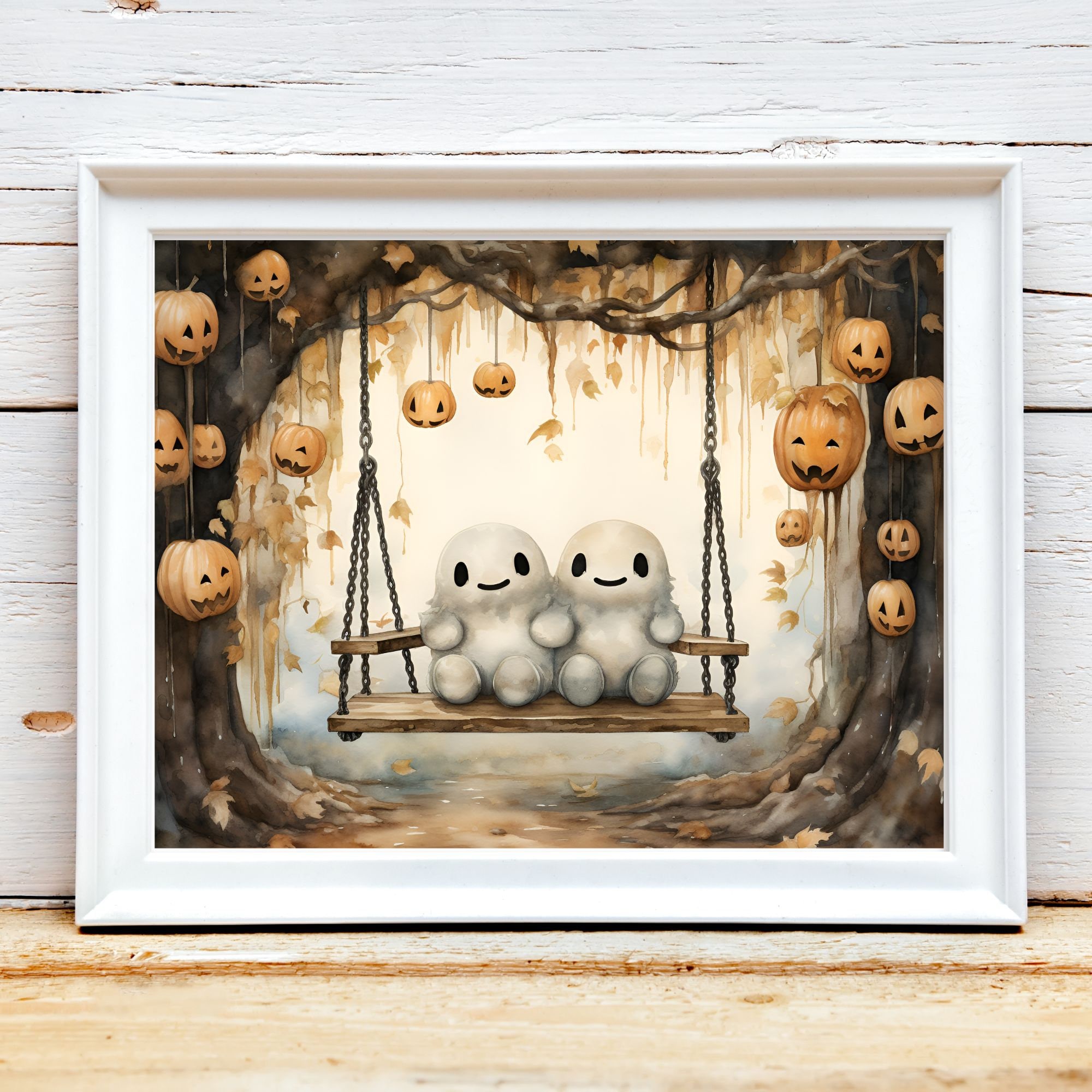 PRINTABLE Halloween Kodama Ghost Wall Art, Cute Watercolor Ghosts Wall ...