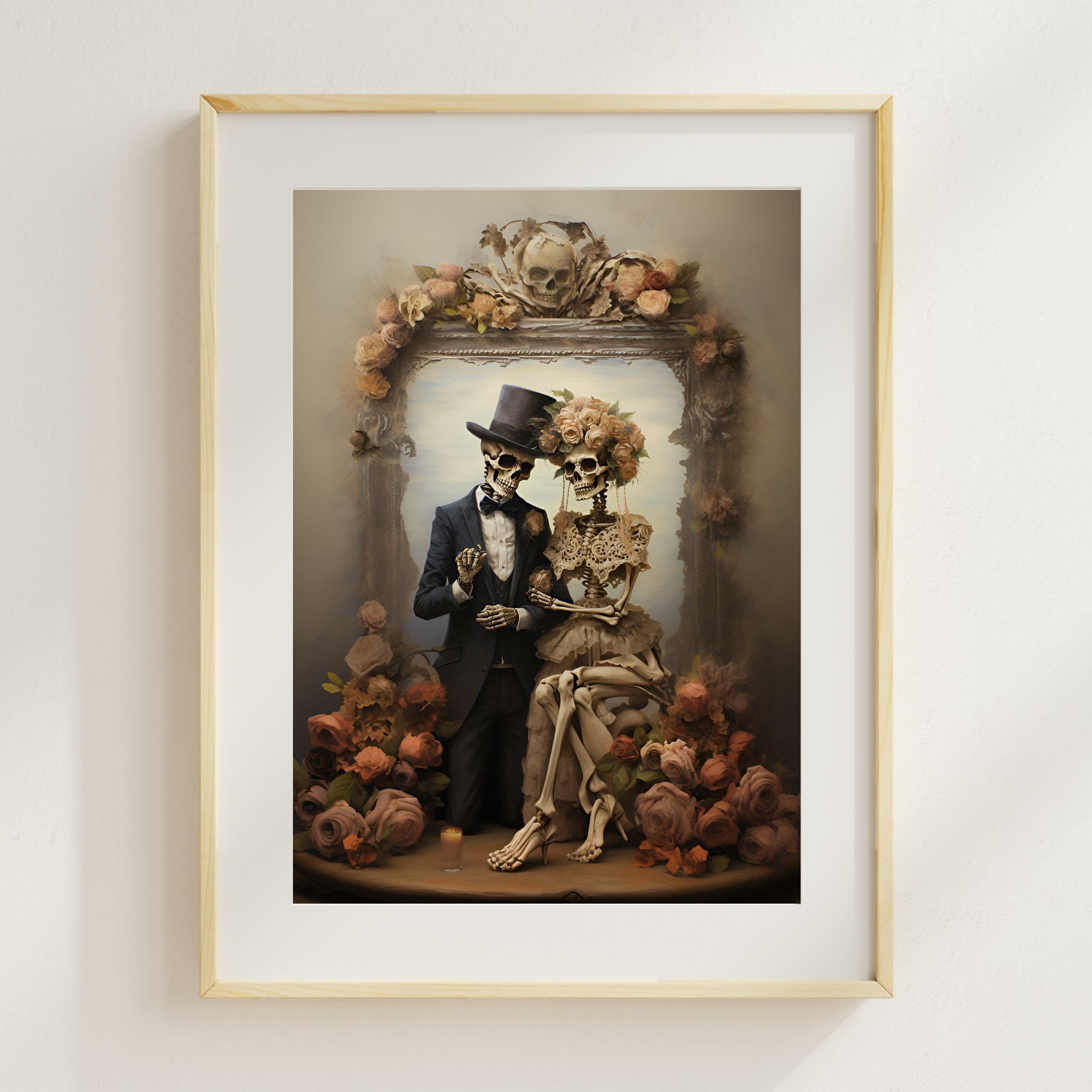 PRINTABLE Halloween Skeleton Couple Wall Art, Watercolor Vintage ...