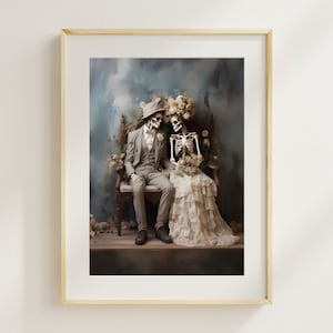 PRINTABLE Halloween Skeleton Couple Wall Art, Watercolor Vintage ...