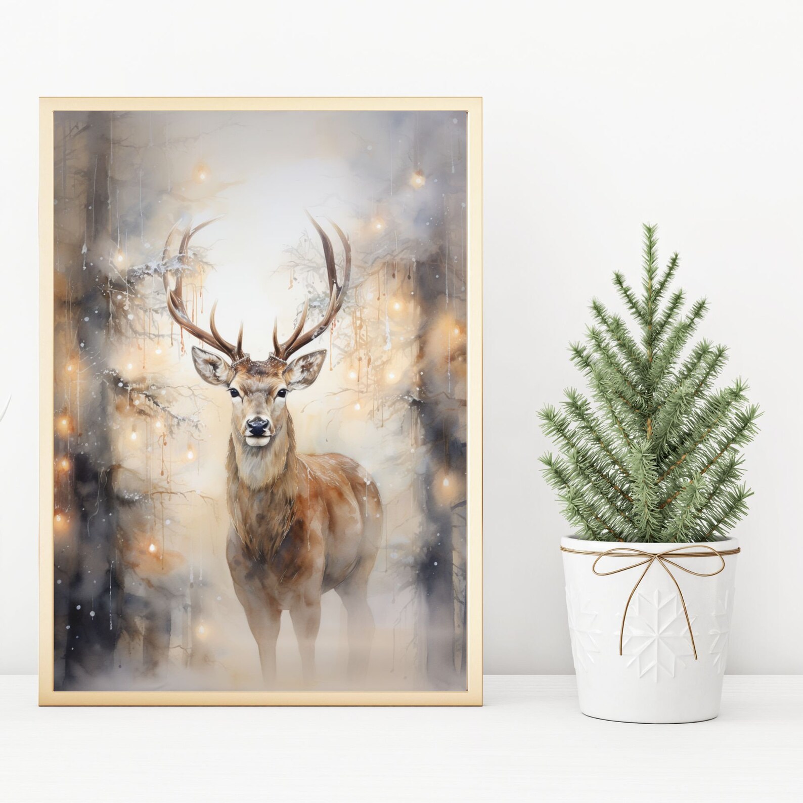 PRINTABLE Reindeer Christmas Wall Art, Watercolor Reindeer Painting ...