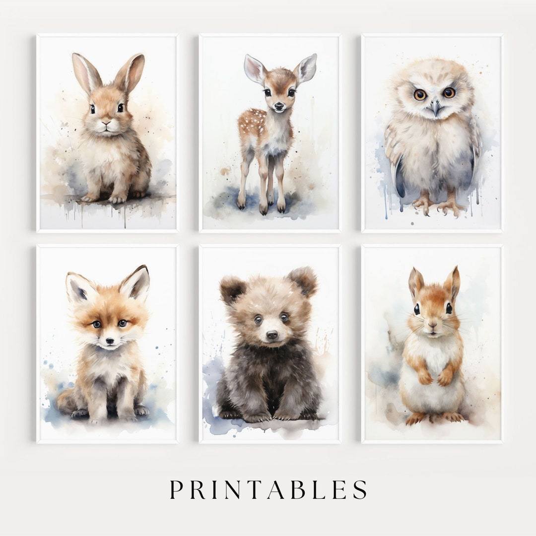 PRINTABLE Woodland Baby Animals Wall Art, Nursery Decor, Watercolor ...