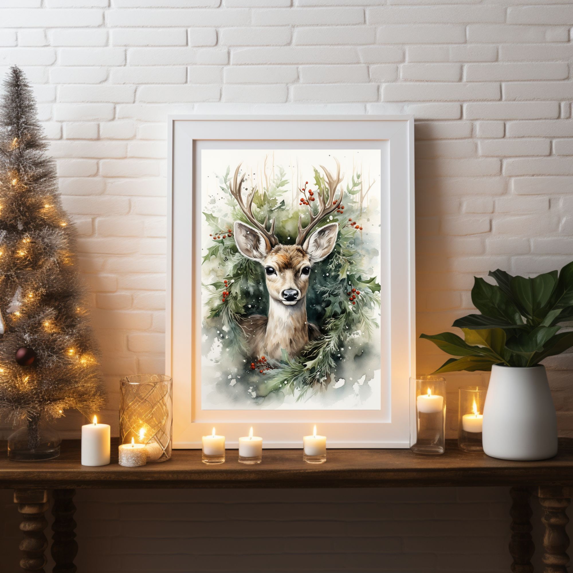 PRINTABLE Reindeer Christmas Wall Art, Watercolor Reindeer Painting ...