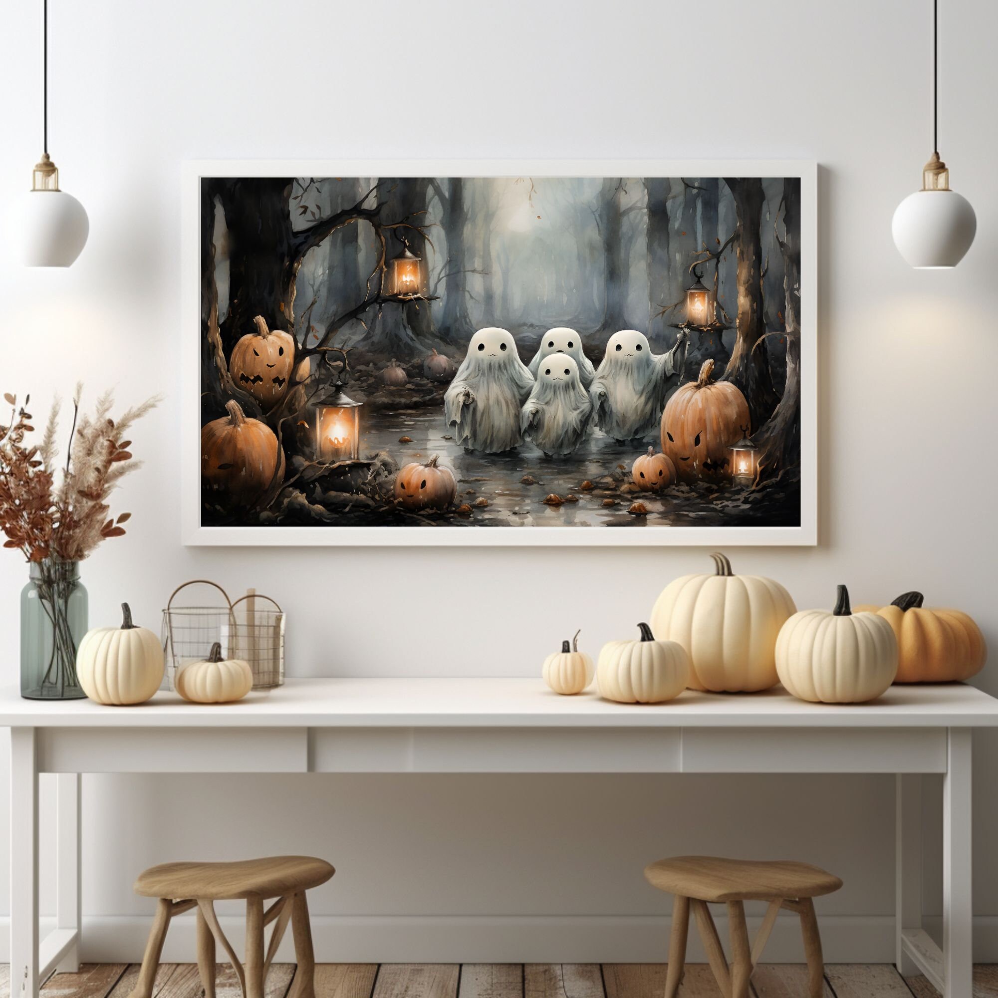 PRINTABLE Halloween Kodama Ghost Print, Cute Watercolor Ghosts Wall Art ...