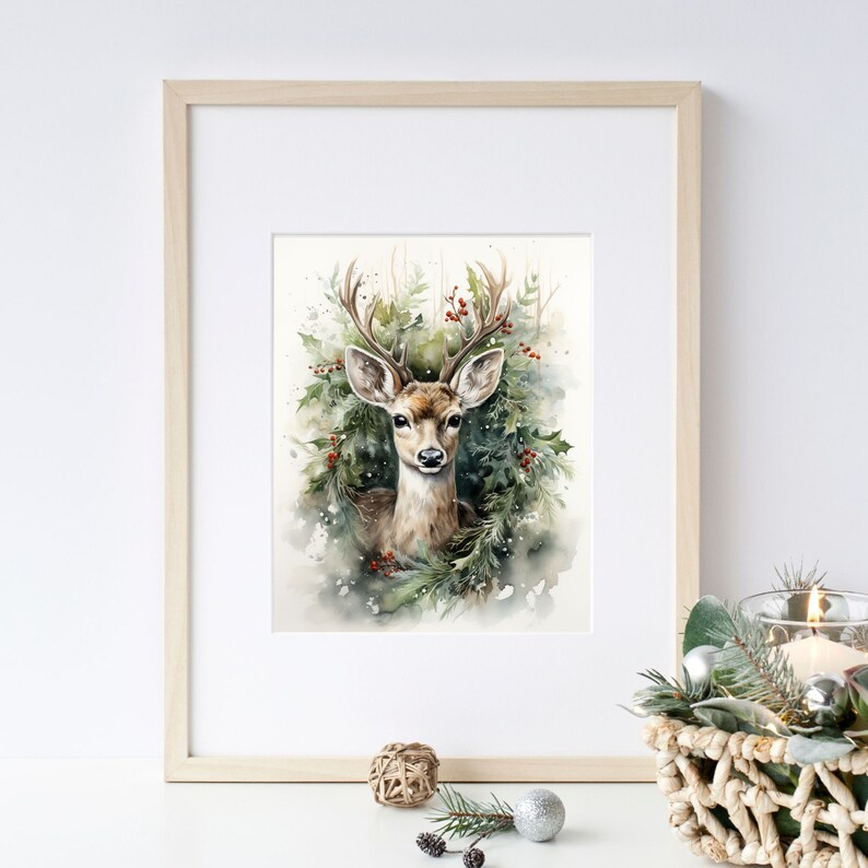 PRINTABLE Reindeer Christmas Wall Art, Watercolor Reindeer Painting ...