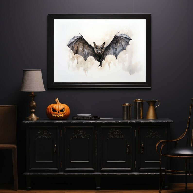 PRINTABLE Halloween Bat Wall Art, Halloween Art Print, Bat Art, Gothic ...