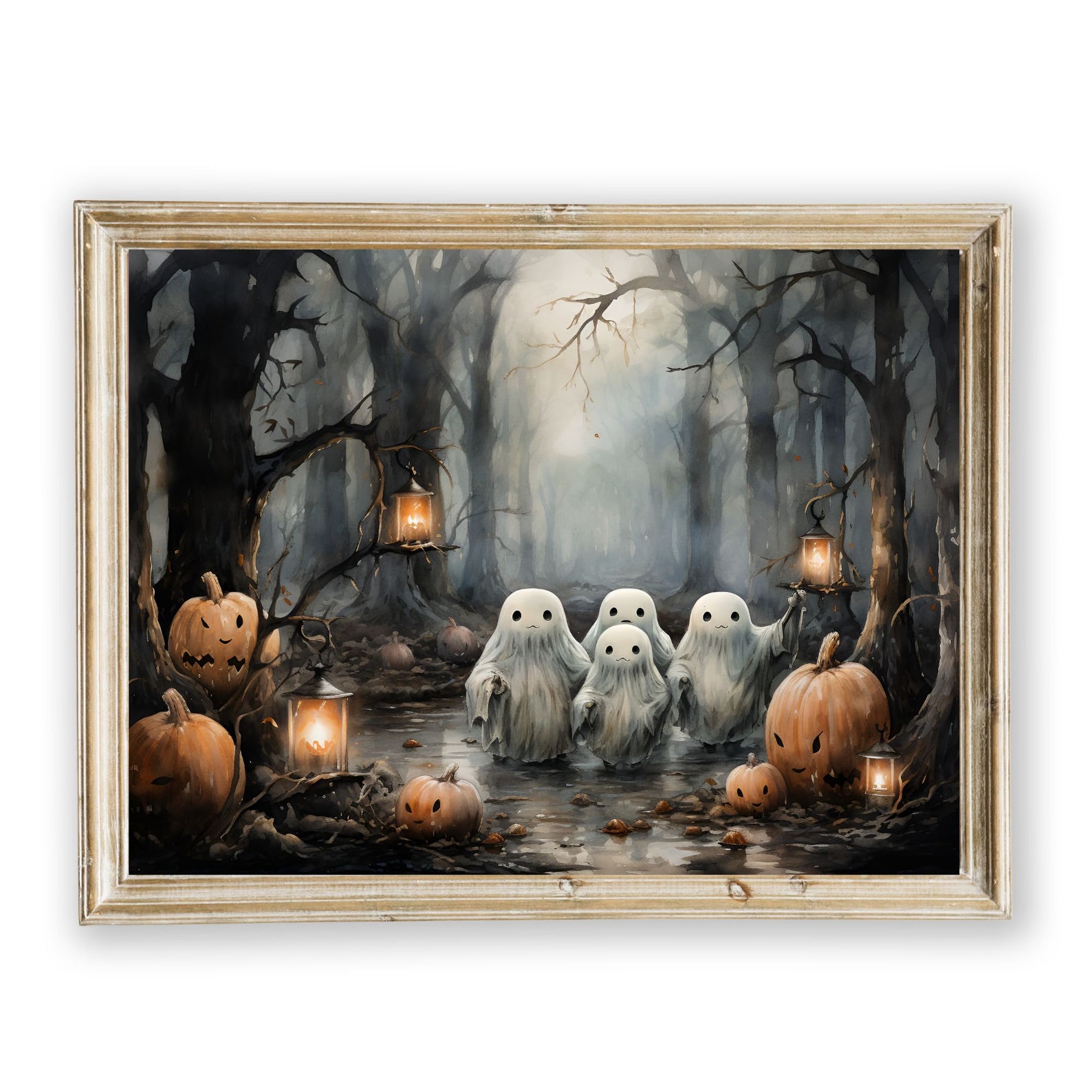 PRINTABLE Halloween Kodama Ghost Print, Cute Watercolor Ghosts Wall Art ...