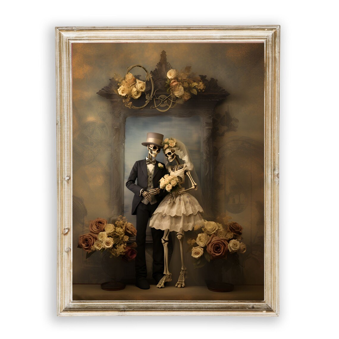 PRINTABLE Halloween Skeleton Couple Wall Art, Watercolor Vintage ...