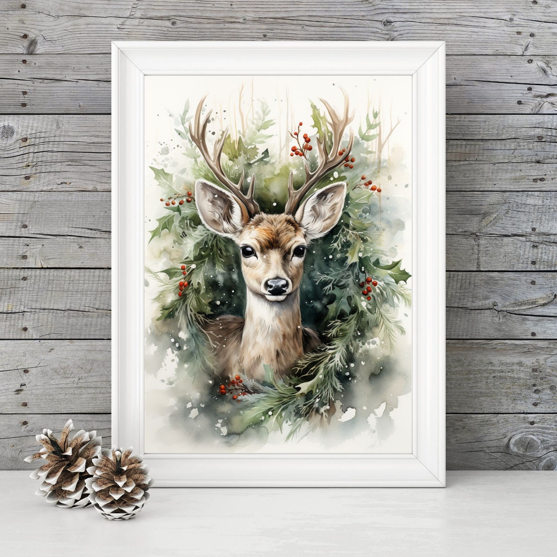 PRINTABLE Reindeer Christmas Wall Art, Watercolor Reindeer Painting ...