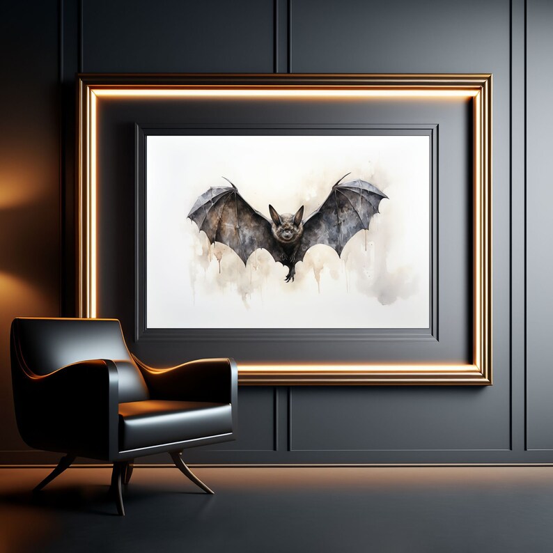 PRINTABLE Halloween Bat Wall Art, Halloween Art Print, Bat Art, Gothic ...