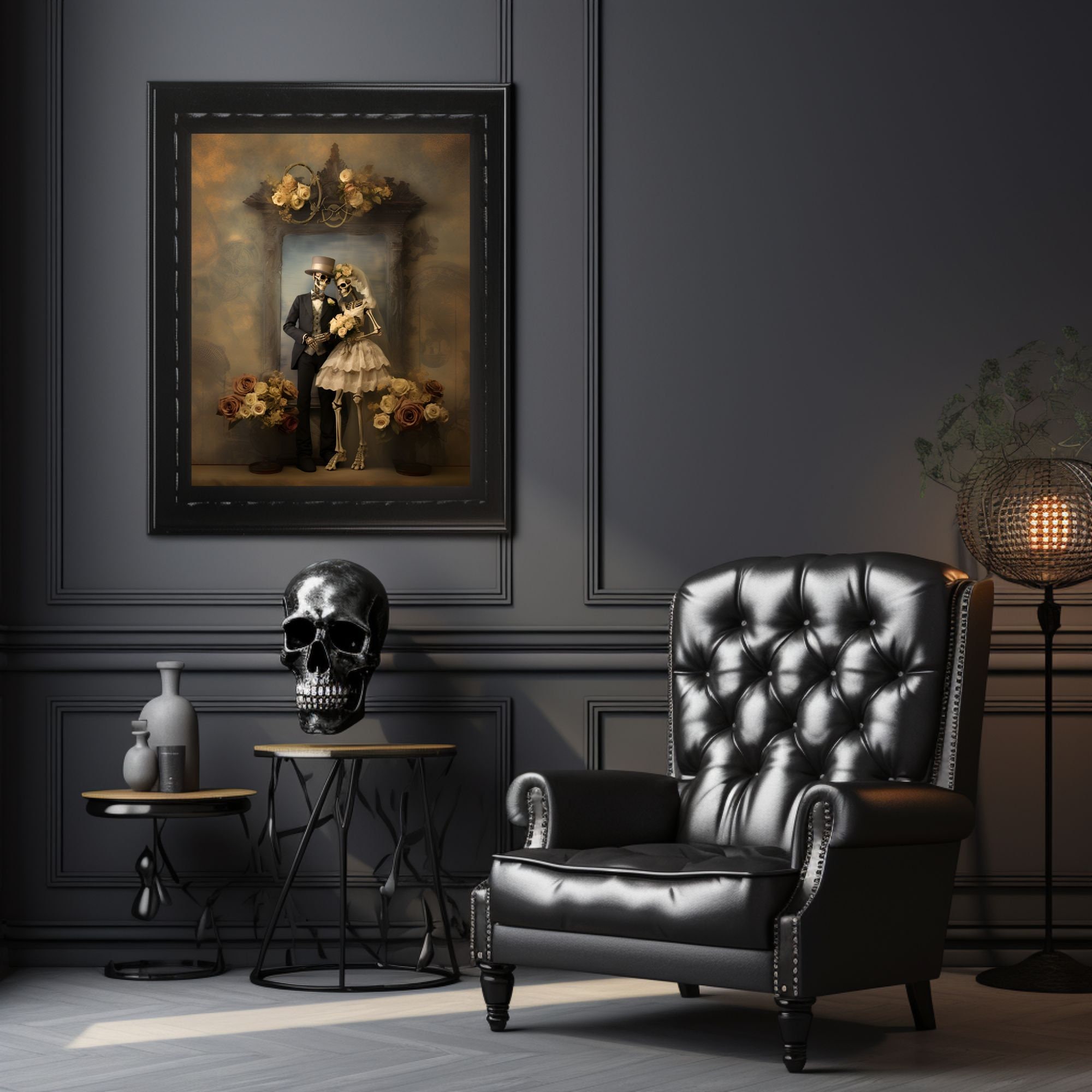 PRINTABLE Halloween Skeleton Couple Wall Art, Watercolor Vintage ...