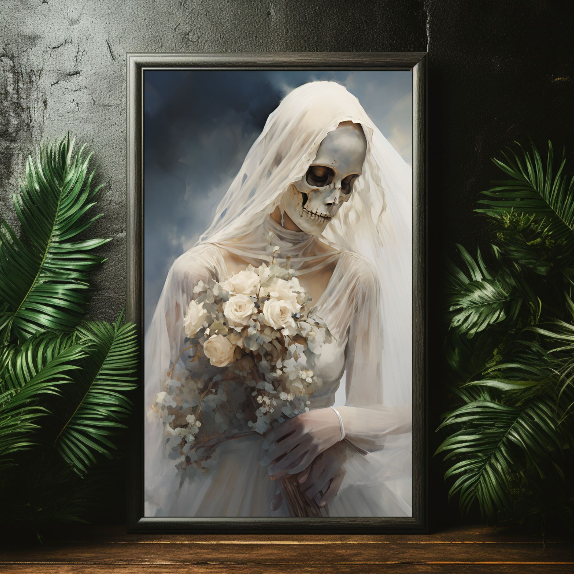 PRINTABLE Skeleton Bride Wall Art, Halloween Wall Decor, Goth Wall Art ...