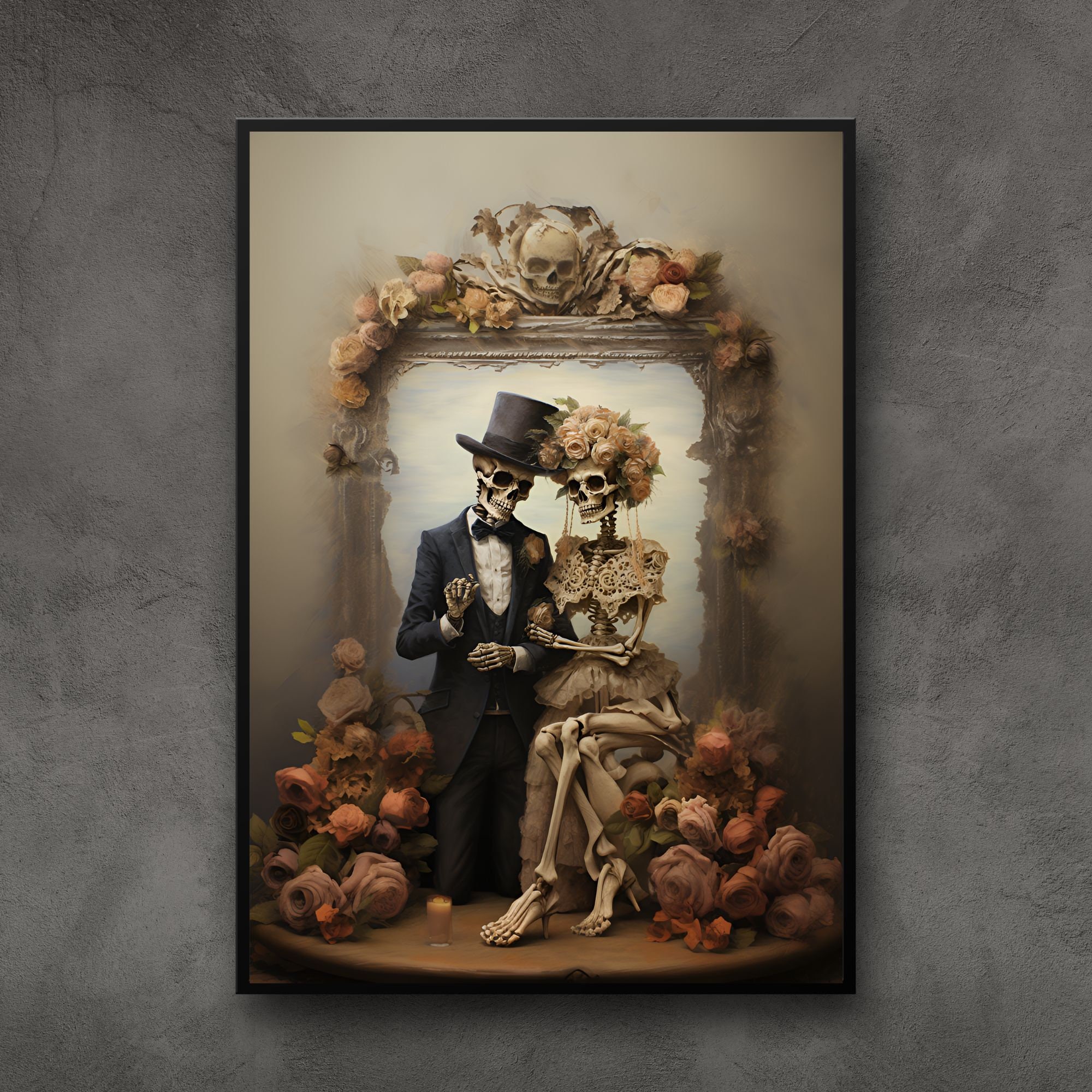 PRINTABLE Halloween Skeleton Couple Wall Art, Watercolor Vintage ...
