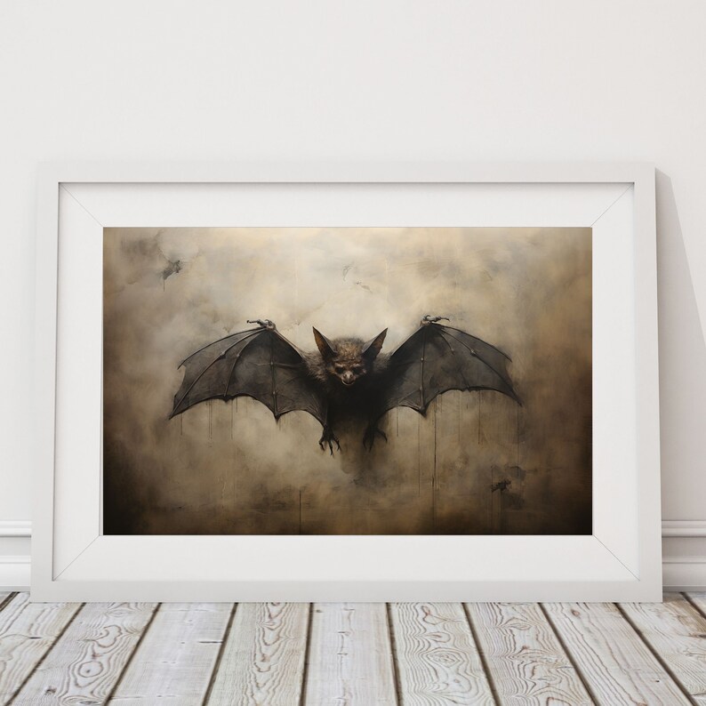 PRINTABLE Halloween Bat Wall Art, Halloween Art Print, Bat Art, Gothic ...