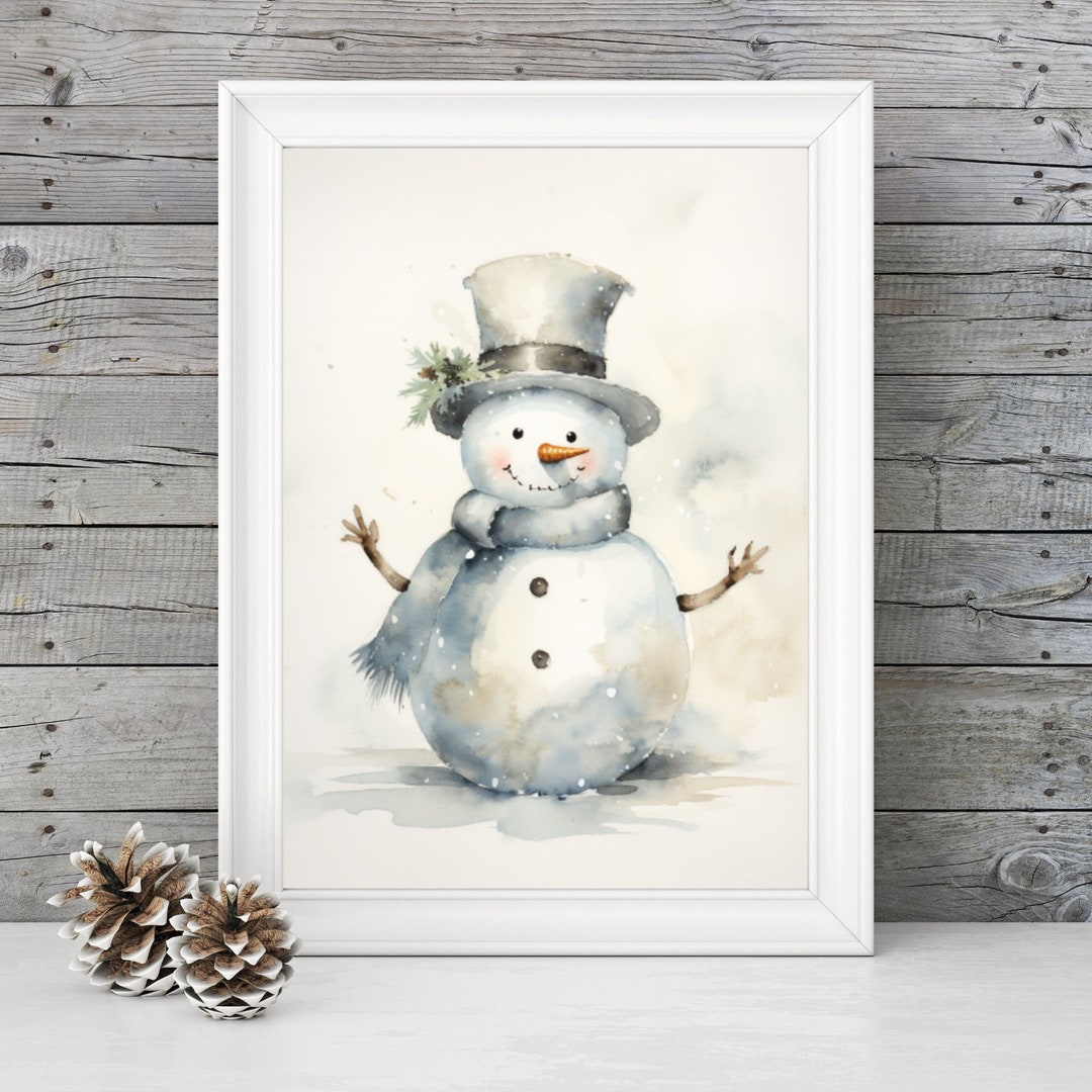PRINTABLE Snowman Wall Art, Watercolor Snowman Painting Digital ...