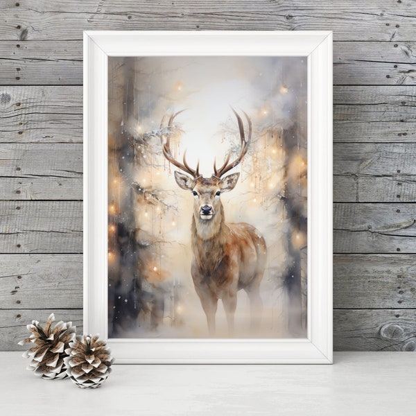 PRINTABLE Reindeer Christmas Wall Art, Watercolor Reindeer Painting ...