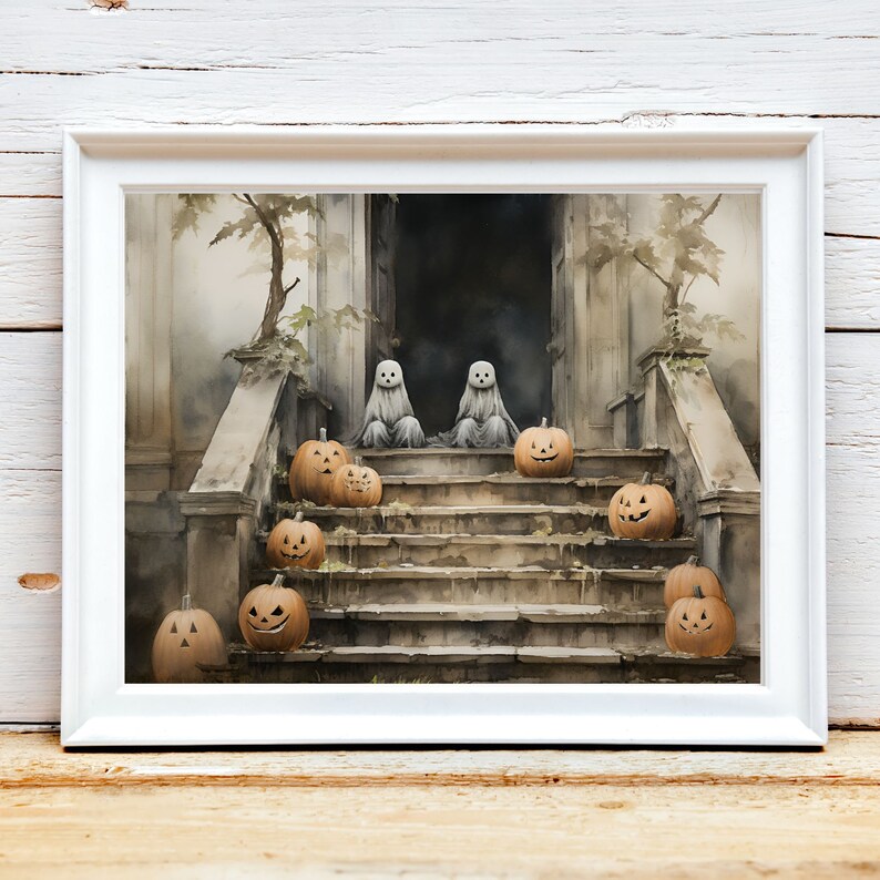 PRINTABLE Halloween Ghost Wall Art, Cute Watercolor Ghosts Wall Art ...