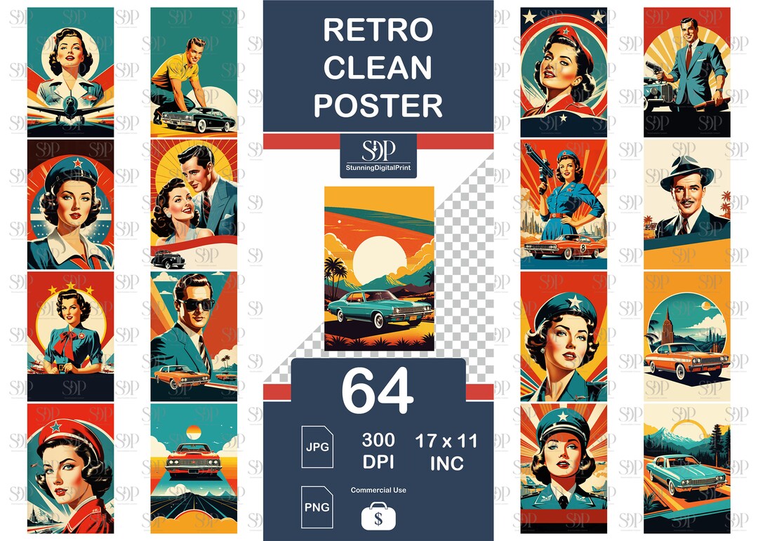 64 Retro Poster, Retro Magazine Bundle, Poster Jpeg & Png ,high Quality ...