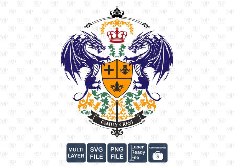 Dragon Family Crest SVG Bundle: Heraldic Coat of Arms (digital Download ...