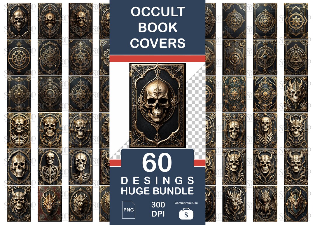 60 Occult Book Covers Clipart Bundle: Witch & Fantasy Designs (digital ...