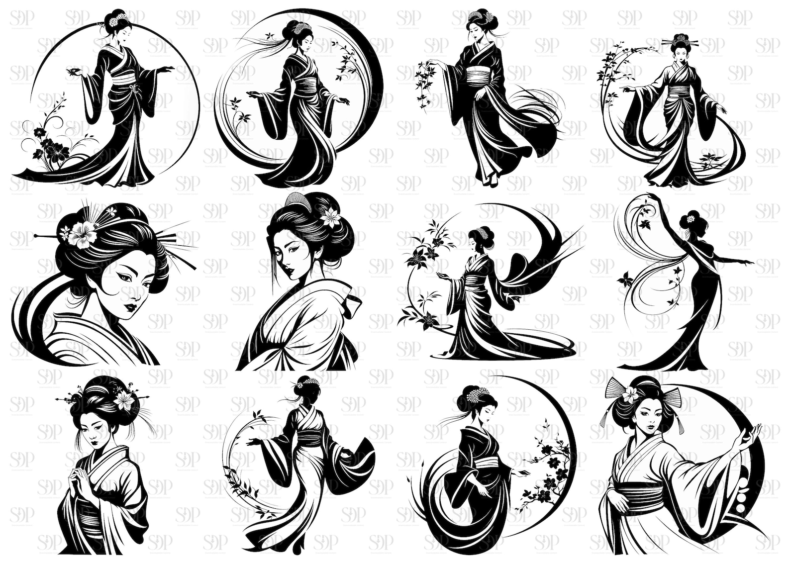 Geisha SVG Clipart Bundle, Vector Graphics (digital Download) - Etsy