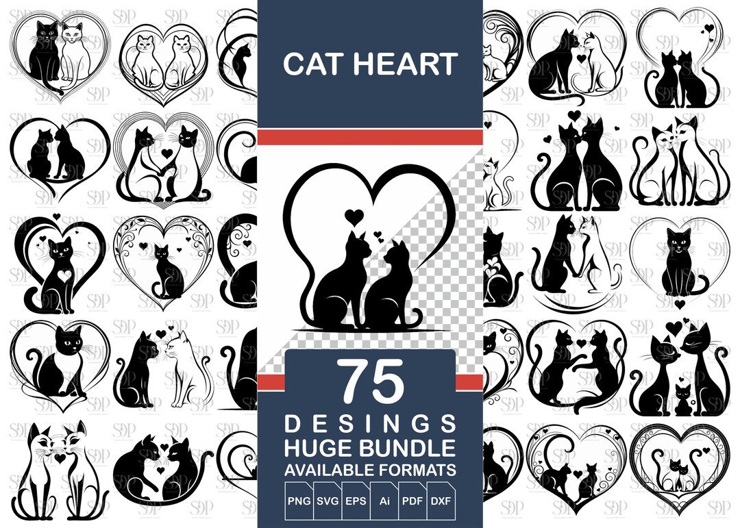75 Cat Heart Svg, Cat Heart SVG Bundle,cat Cut Files,cat Silhouette,cat ...