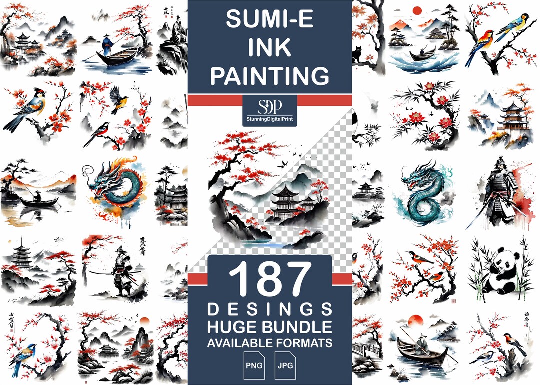 187 Sumi-e Watercolor Clipart Bundle,sumi E Ink Painting,japanese Sumi ...