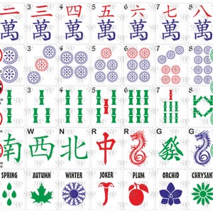 Mahjong Tiles SVG Clipart Bundle, Hand-drawn Vector Set (digital ...