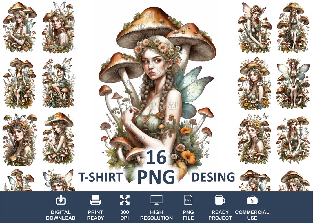 Mushroom Fairy Clipart, Fantasy PNG Bundle, Commercial Use - Etsy
