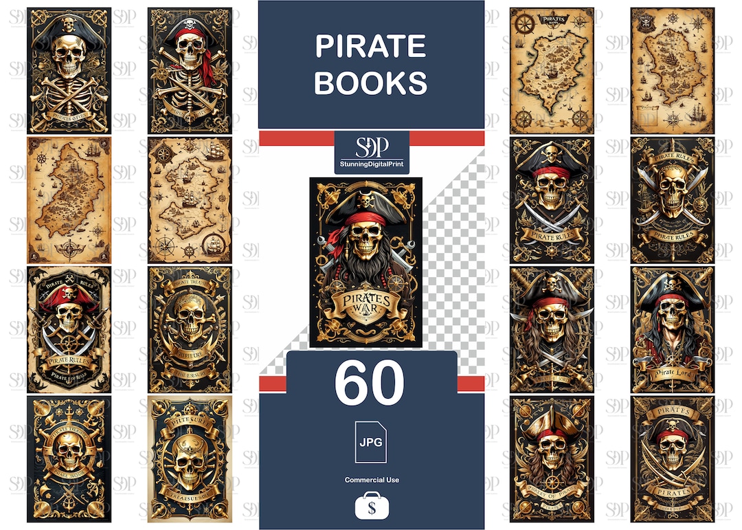 60 Pirate Book Covers, Pirate Clipart Bundle, Pirates Book, Fantasy ...