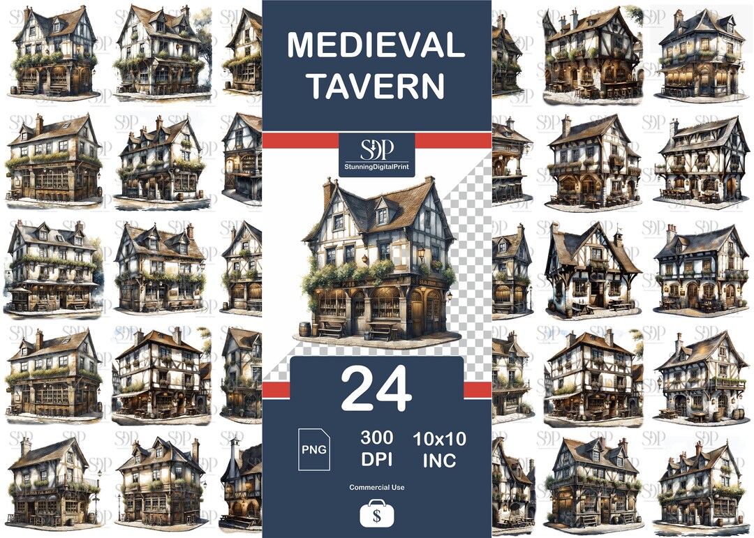 24 Medieval Tavern Png Bundle,high Quality Png,watercolor Medieval ...