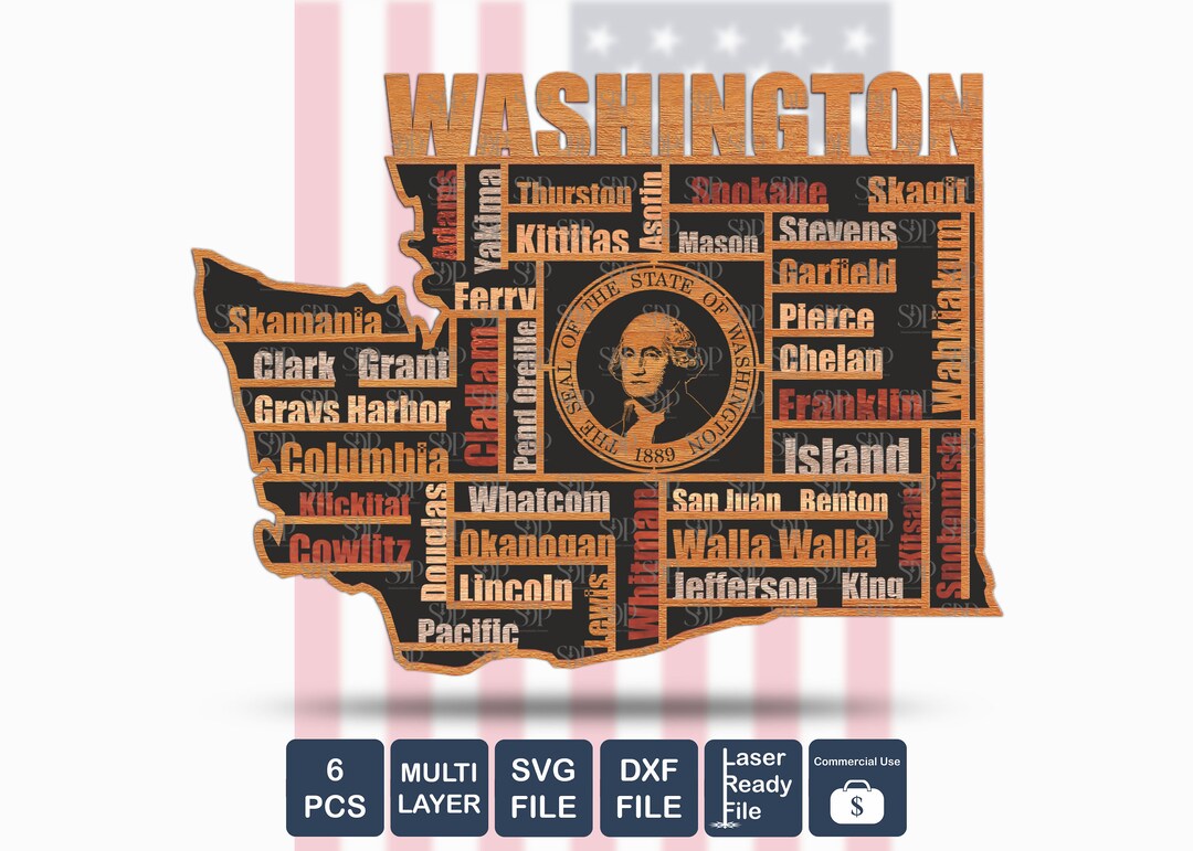 Washington Maps Svg, Washington Vector File,multi Layered Washington ...