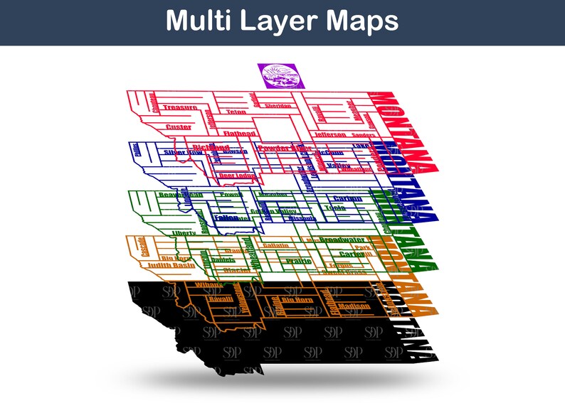 Montana Cities Map: Multi-layered Vector Cut File (SVG, DXF) - Etsy
