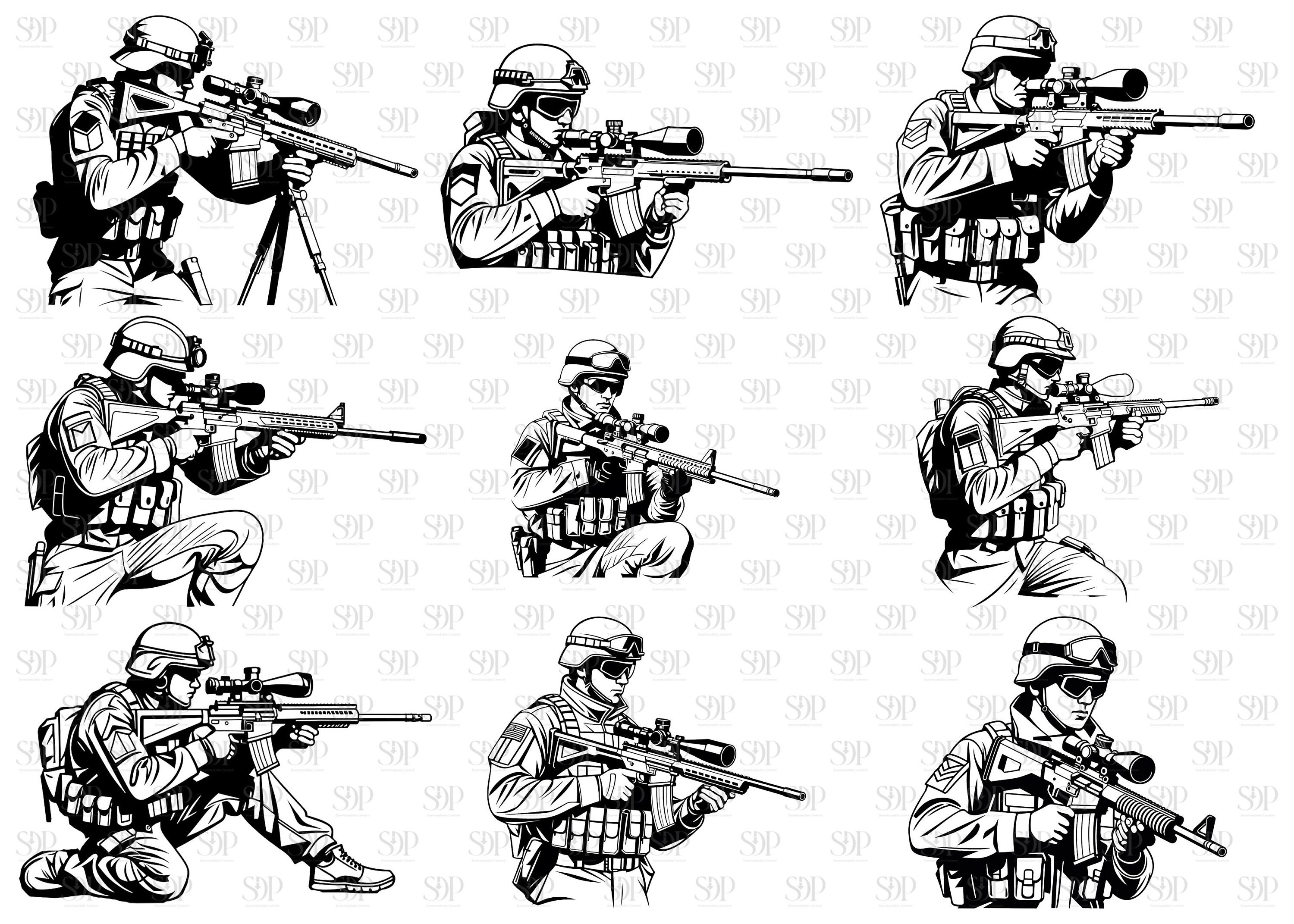 90 Army Sniper Svg, BUNDLE Vector File, Army Sniper Svg, Sniper Gun ...