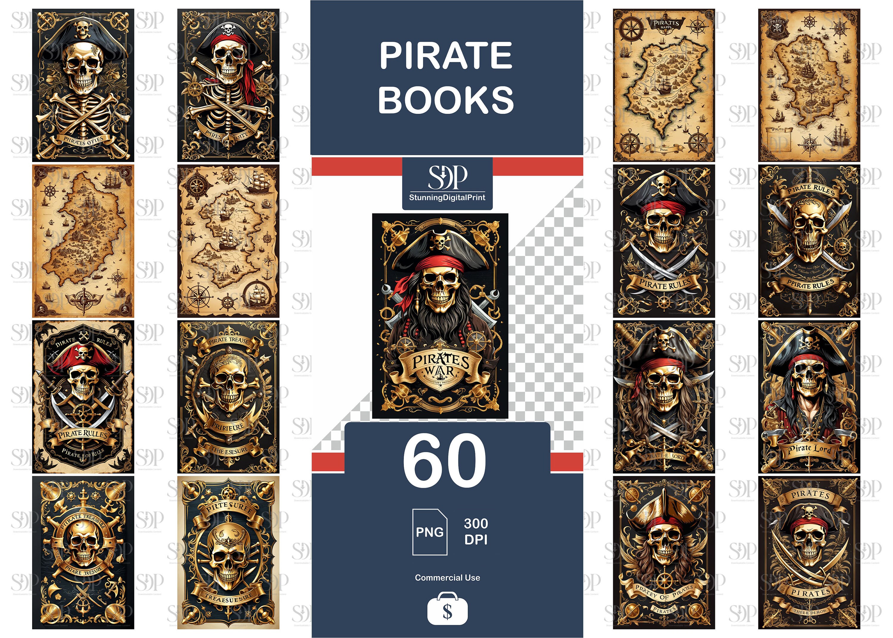 60 Pirate Book Covers, Pirate Clipart Bundle, Pirates Book, Fantasy ...