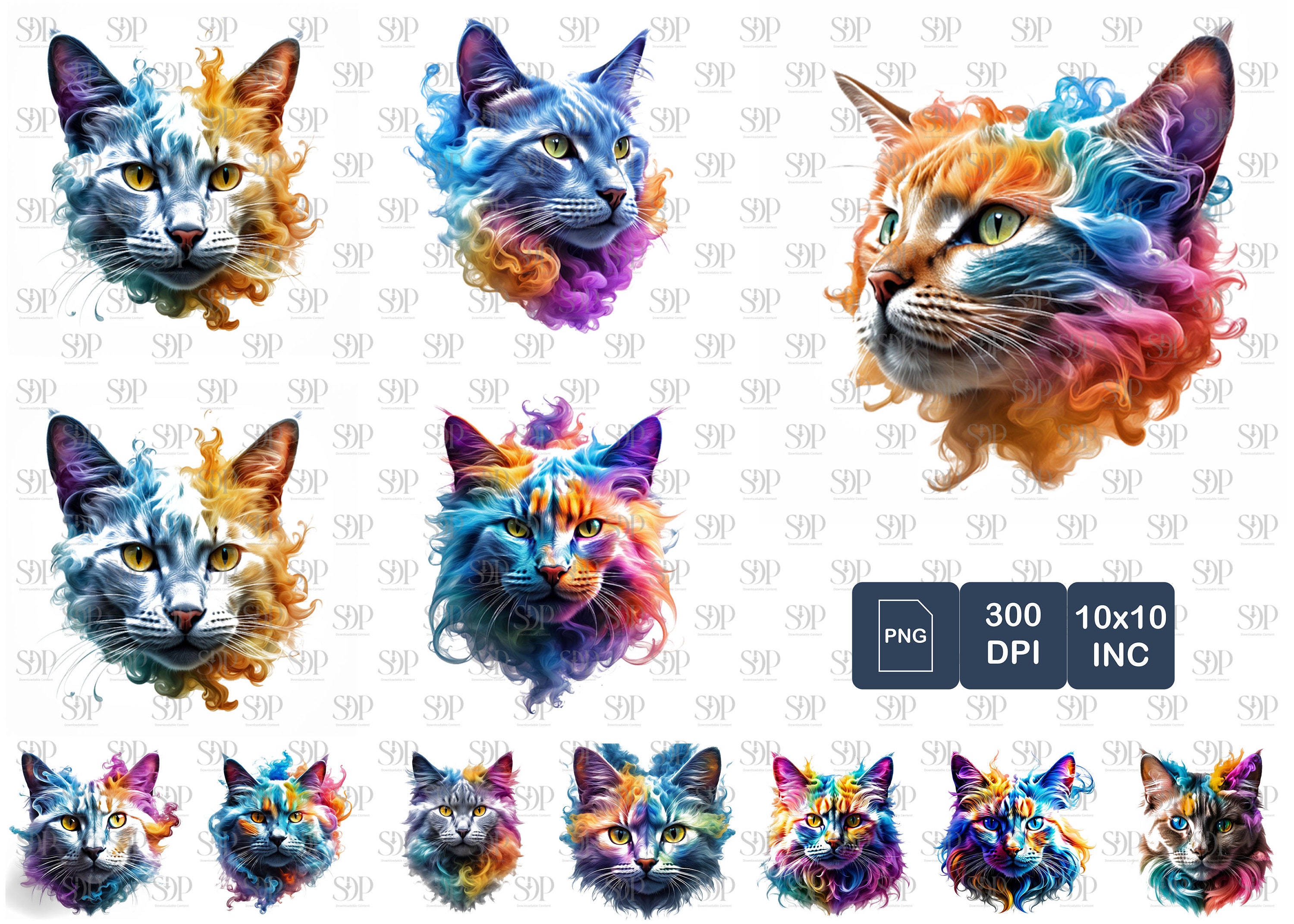 24 Cat Png Bundle, High Quality Png,watercolor Smoke Cat ,cat Abstract ...