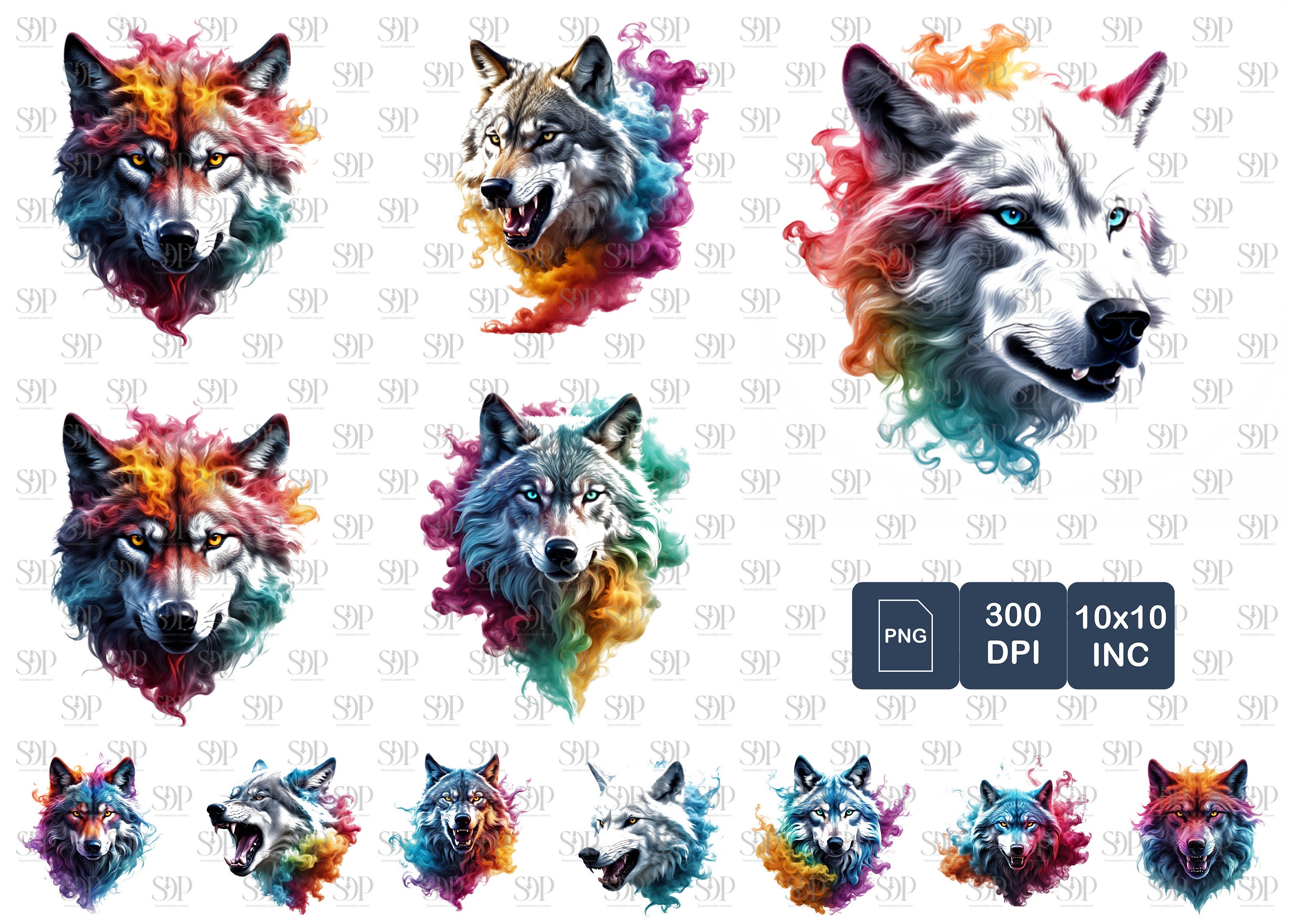 24 Wolf Png Bundle,high Quality Png,vibrant Smoke Colors,smoke Wolfs ...