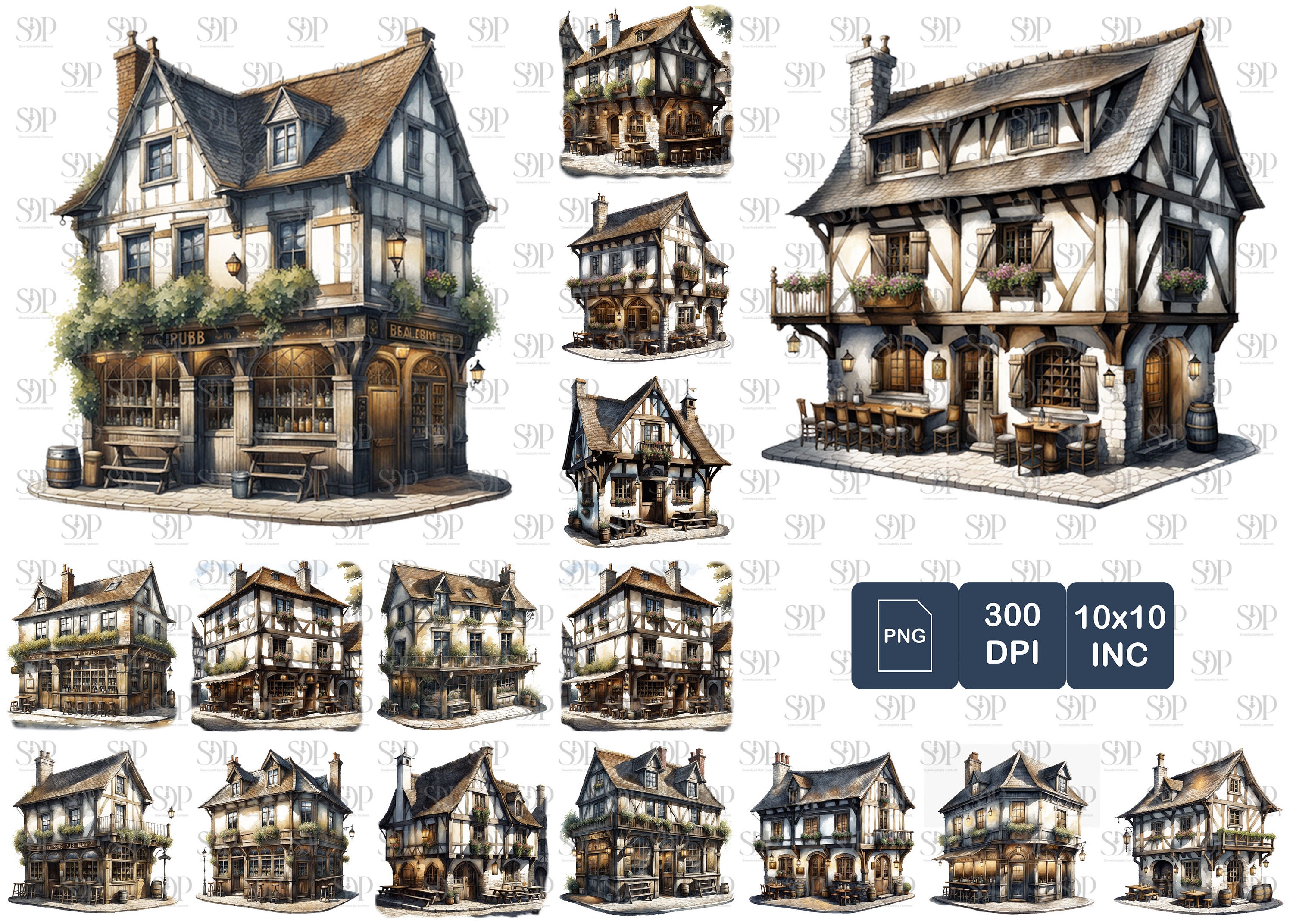 24 Medieval Tavern Png Bundle,high Quality Png,watercolor Medieval ...